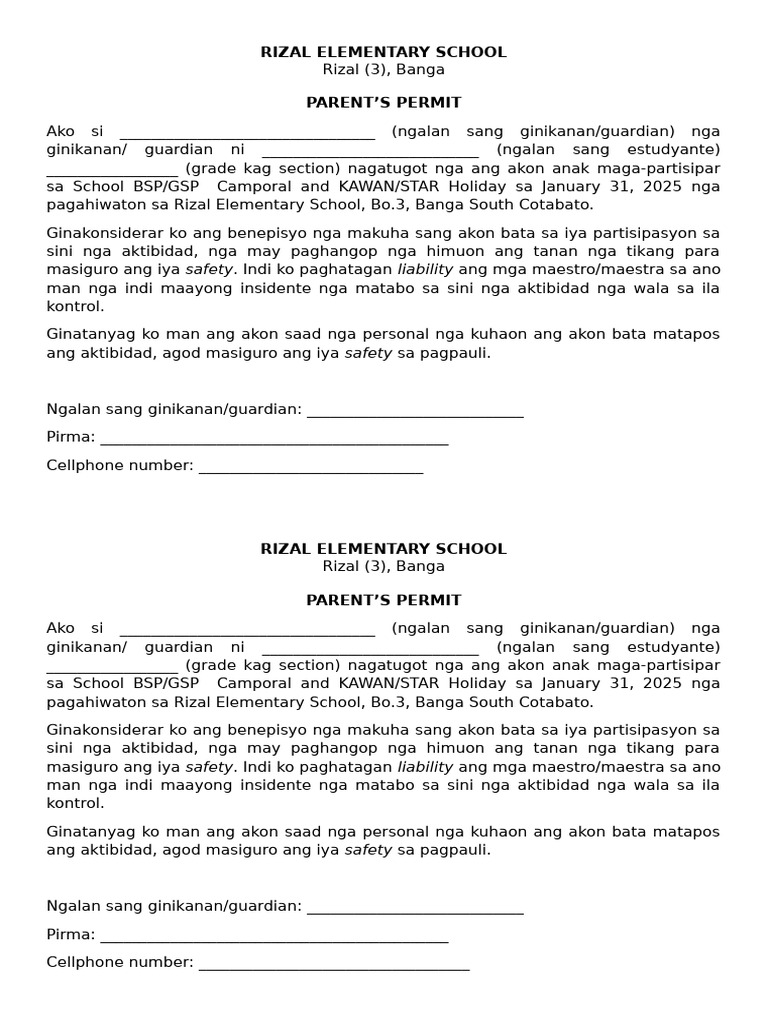 Parents Permit | PDF