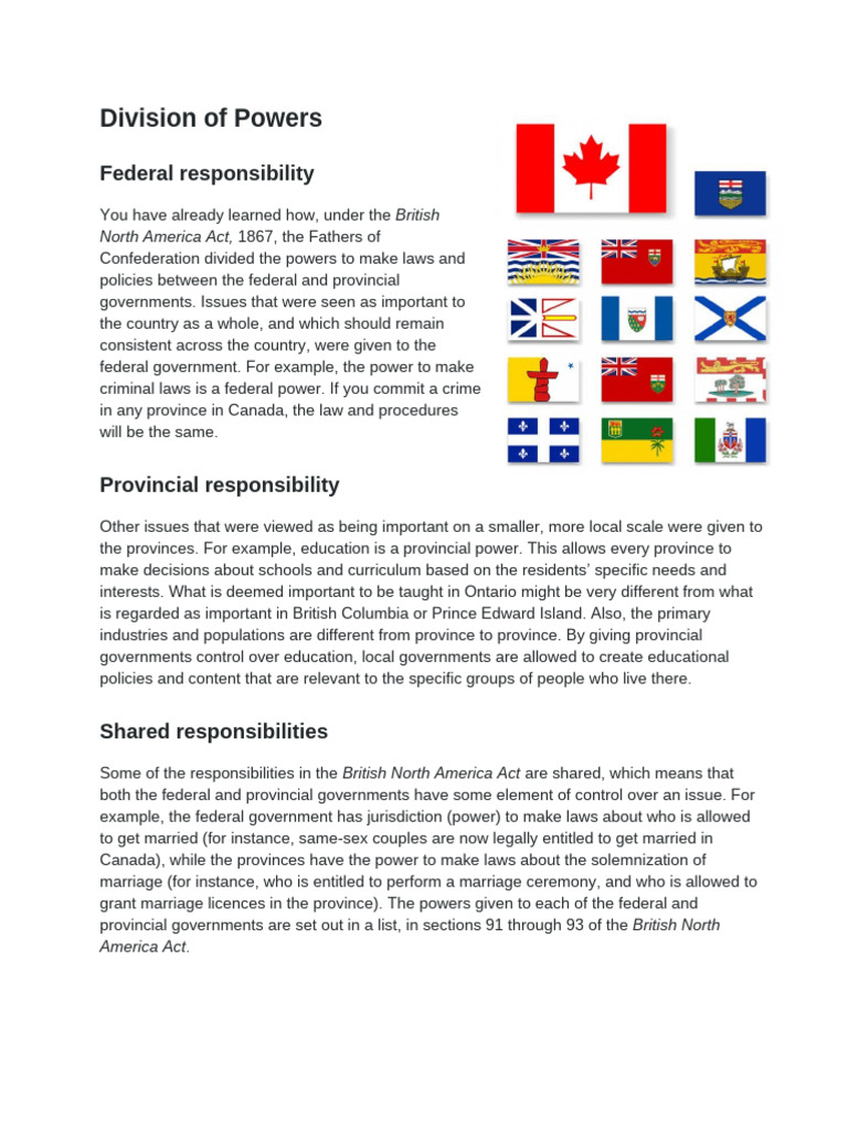 2.3.4 Division of Powers | PDF | Provinces And Territories Of Canada ...