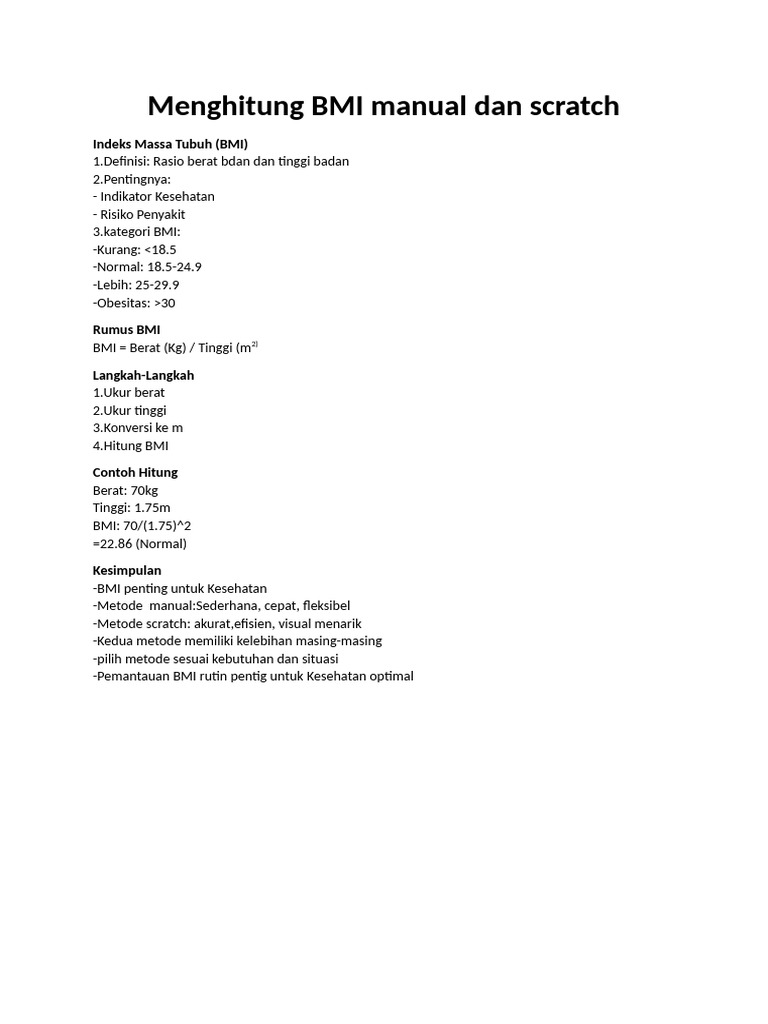 Cara Menghitung BMI Manual dan Scratch | PDF