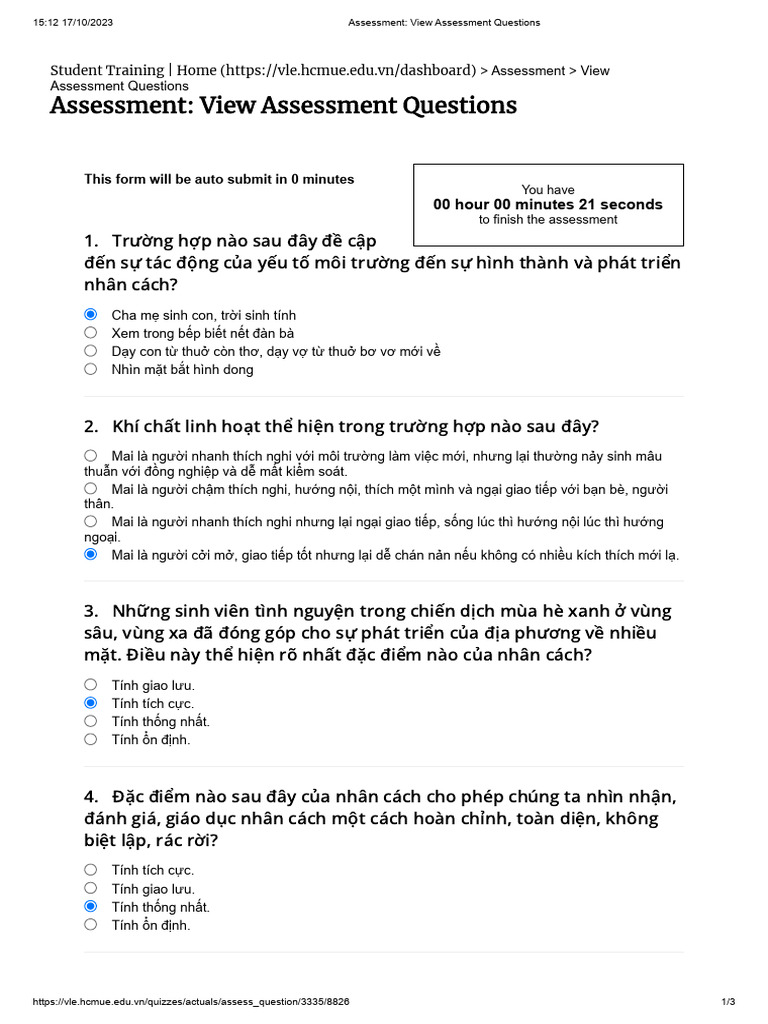 Assessment: View Assessment Questions: This Form Will Be Auto Submit in ...