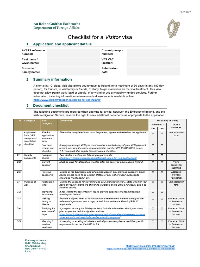 Ireland Visitor Visa Checklist | PDF | Travel Visa | Passport