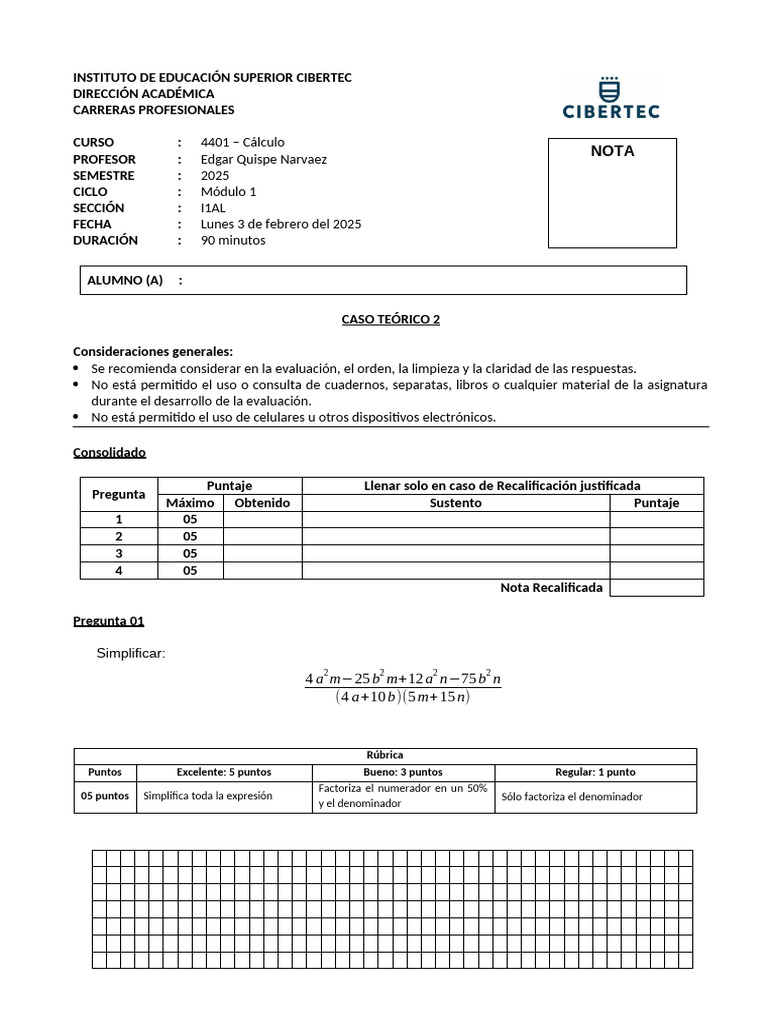 4401 - Cálculo - I1al - 00 - T2 - Edgar Quispe | PDF