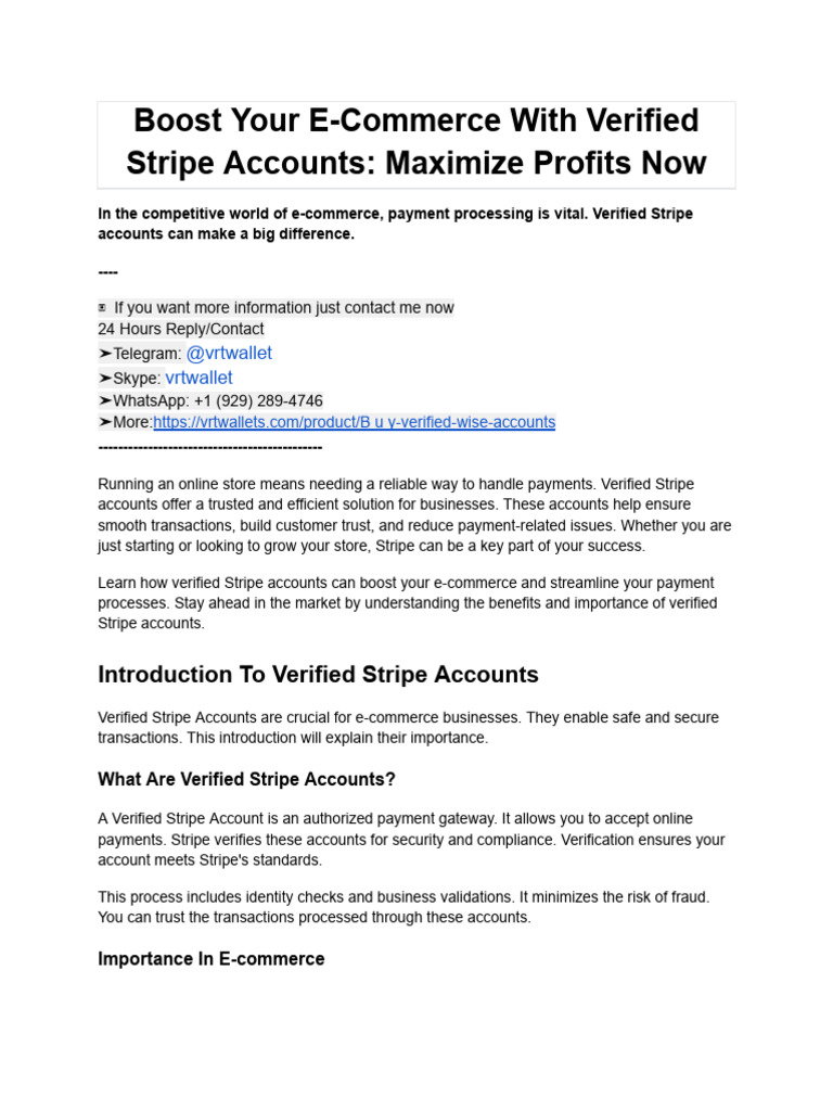 Boost Your E-Commerce With Verified Stripe Accounts - Maximize Profits ...