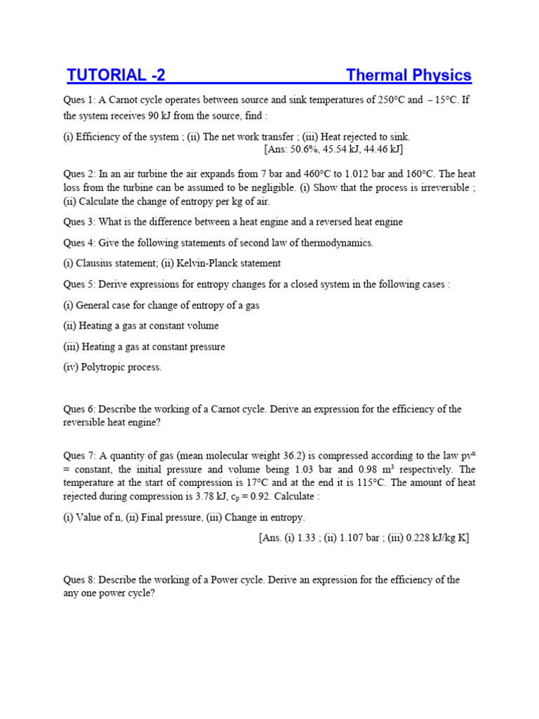 Tutorial-2 Thermal Physics | PDF