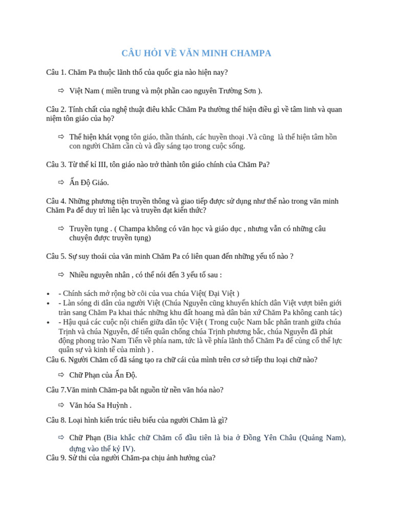 CÂU HỎI VỀ VĂN MINH CHAMPA | PDF