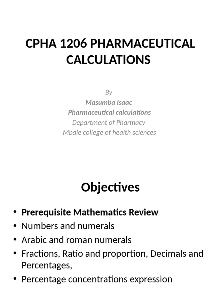 Cpha 1206 Pharmaceutical Calculations Lecture 2 | PDF | Ratio ...