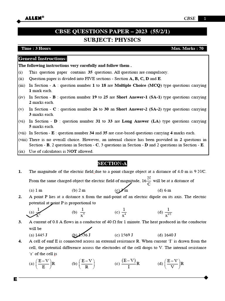 2023 CBSE Physics Paper (55 2 1) | PDF | Capacitance | Capacitor