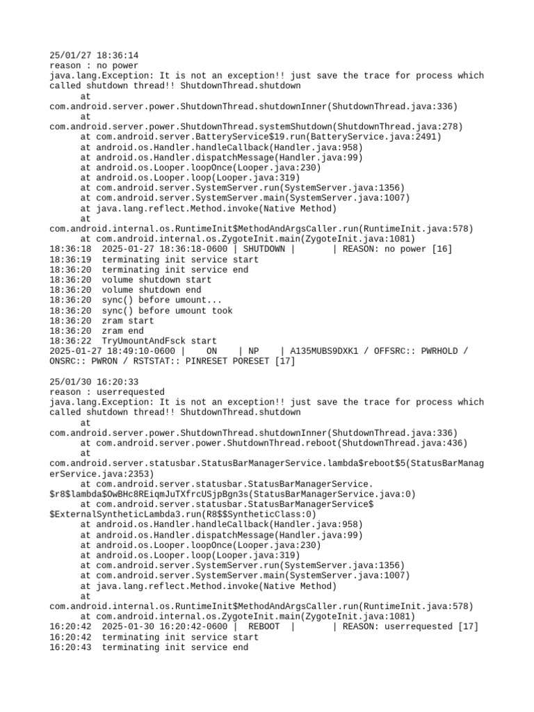 Android Shutdown and Reboot Logs | PDF | Embedded Linux Distributions | Mobile Linux
