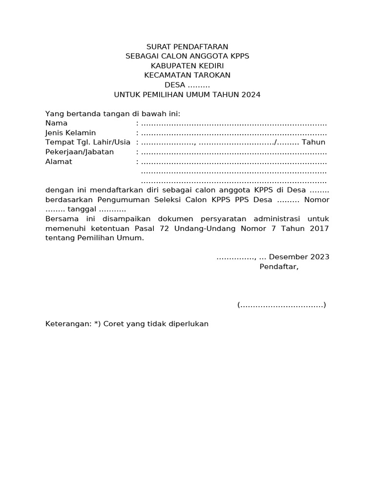 Surat Pendaftaran KPPS | PDF