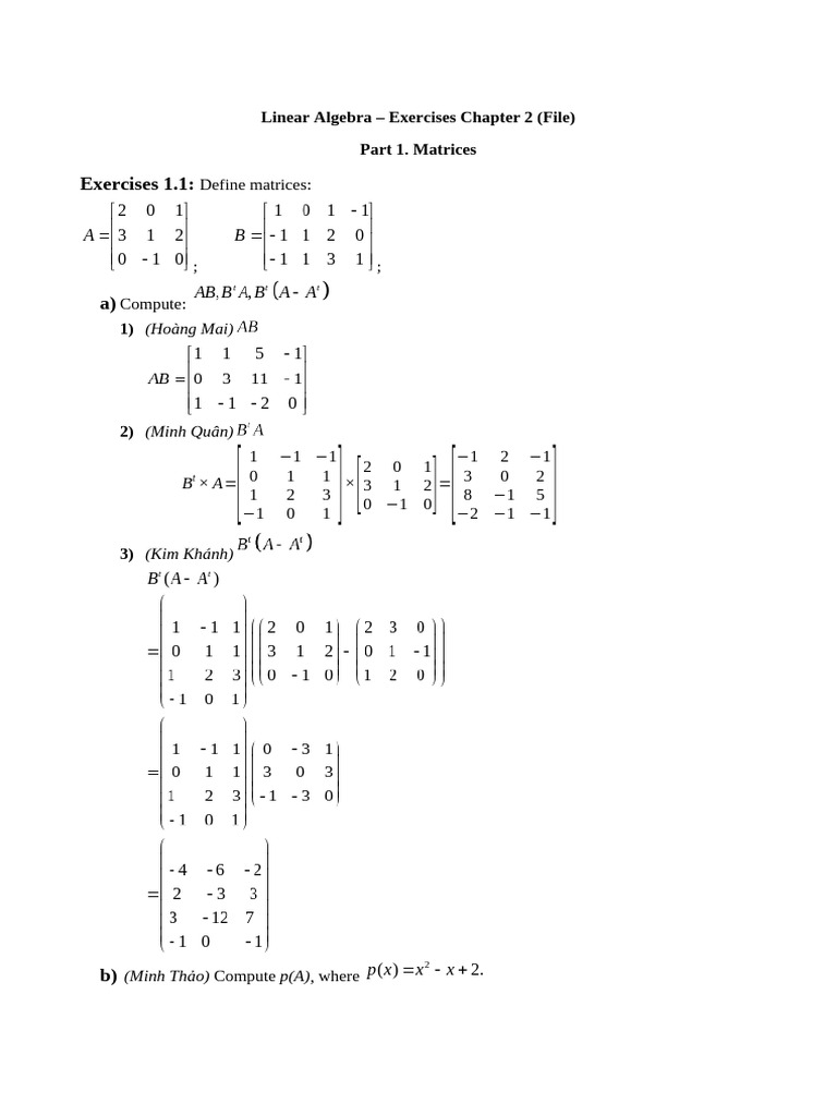 Linear Algebra - Exercises Chapter 2 (File) | PDF | Determinant | Matrix (Mathematics)