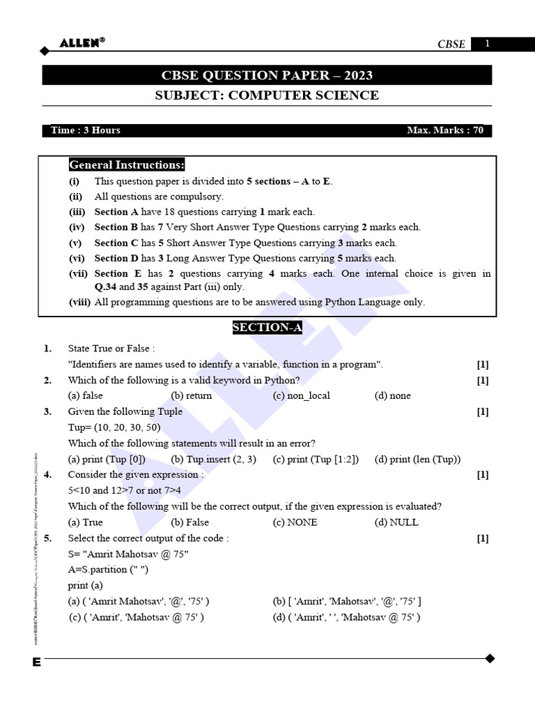 Computer Science Paper 2022 23 | PDF | Databases | Relational Database
