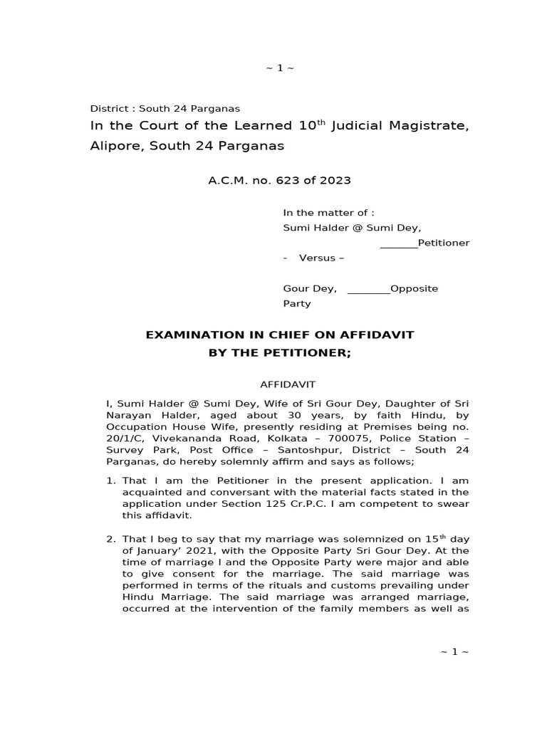 Examination in Chief On Affidavit by The Petitioner - Sumi Halder ...