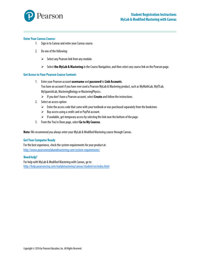 Student Getting Started Handout MyLabMastering Canvas dpc (1) | PDF