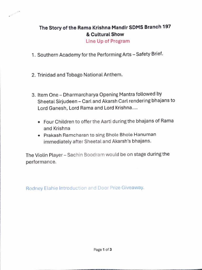 Rama Krishna SDMS Programme | PDF