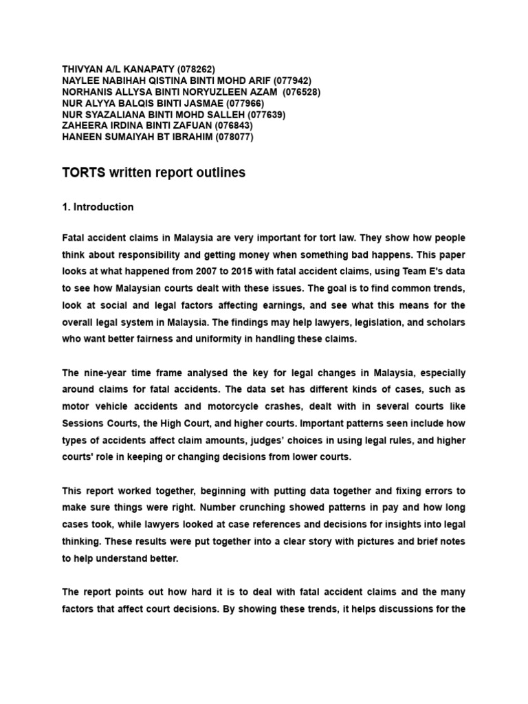 TORTS Written Report Outlines - Draft | PDF | Cost Of Living | Traffic ...