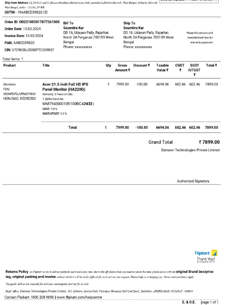 Acer Bill | PDF