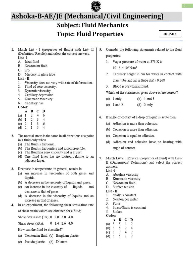 Fluid Mechanics Exam Prep | PDF | Viscosity | Pressure