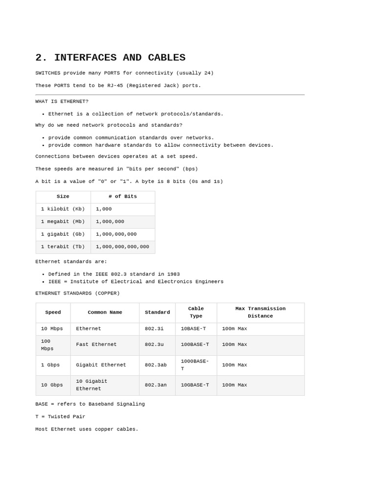 Interfaces_and_Cables | PDF | Ethernet | Network Switch