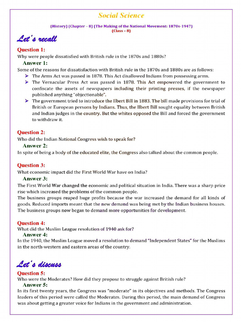 Class 8 History and Civics | PDF