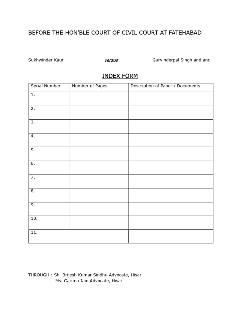Court Index Form for Civil Case | PDF