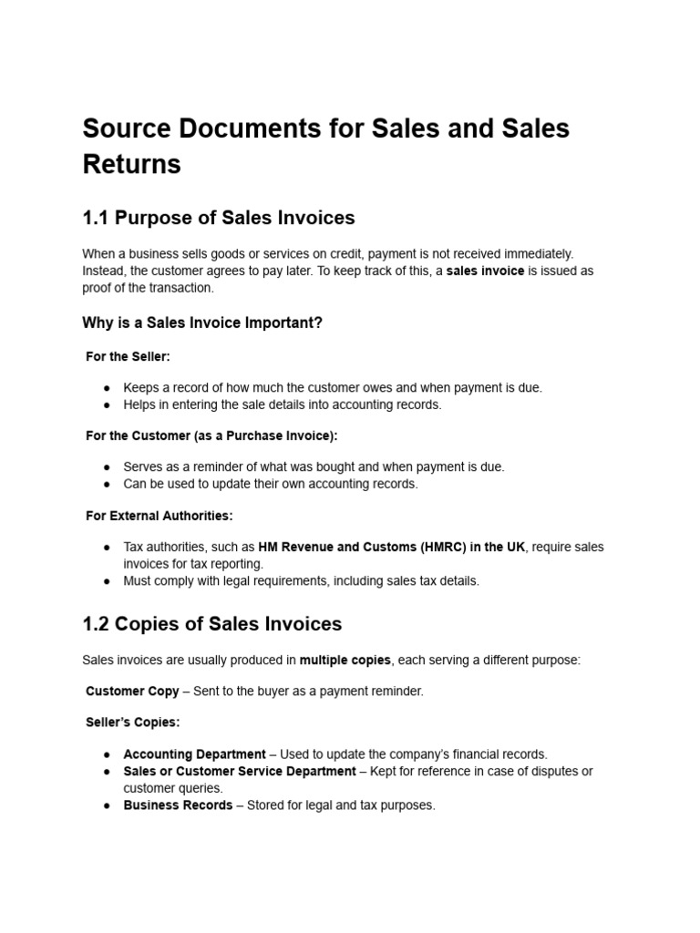 Source Documents For Sales and Sales Returns | PDF