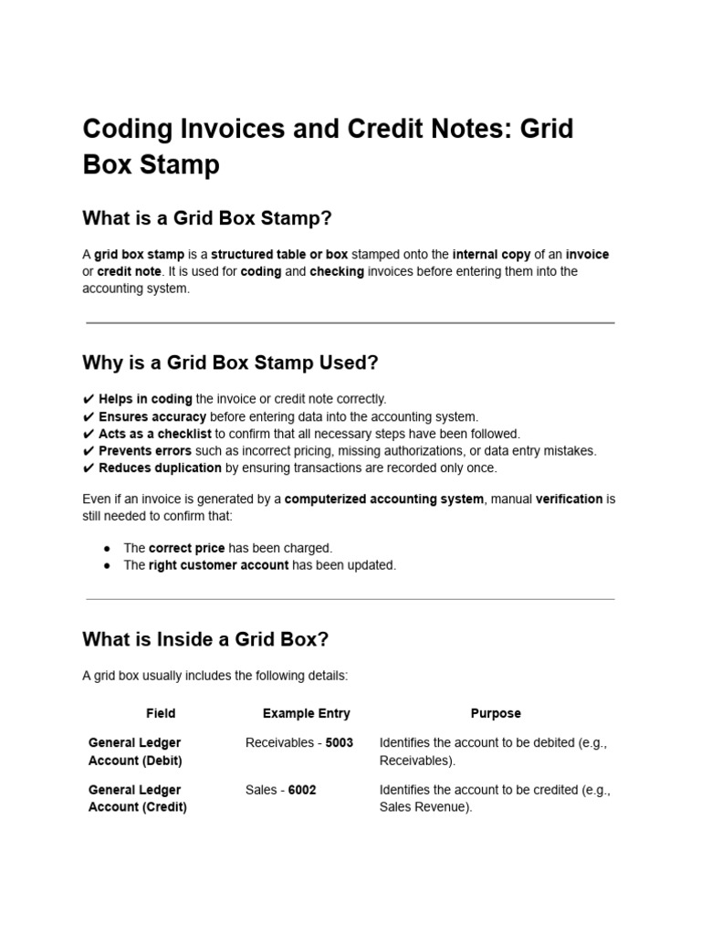 Coding Invoices and Credit Notes - Grid Box Stamp | PDF | Invoice ...