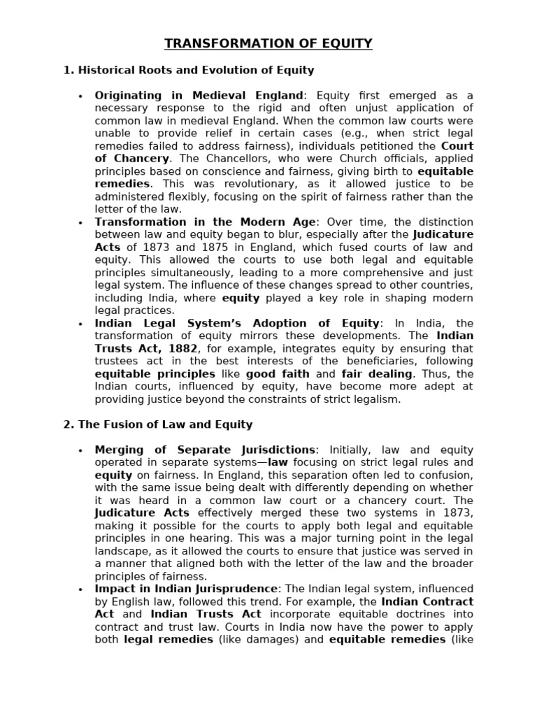 Transformation of Equity, Equity As A Cuort of Conscience, Nature of ...