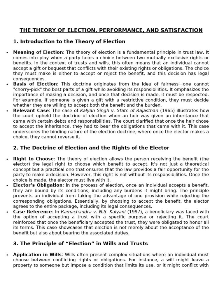 Election, Performance, and Satisfaction in Trusts | PDF | Equity (Law ...