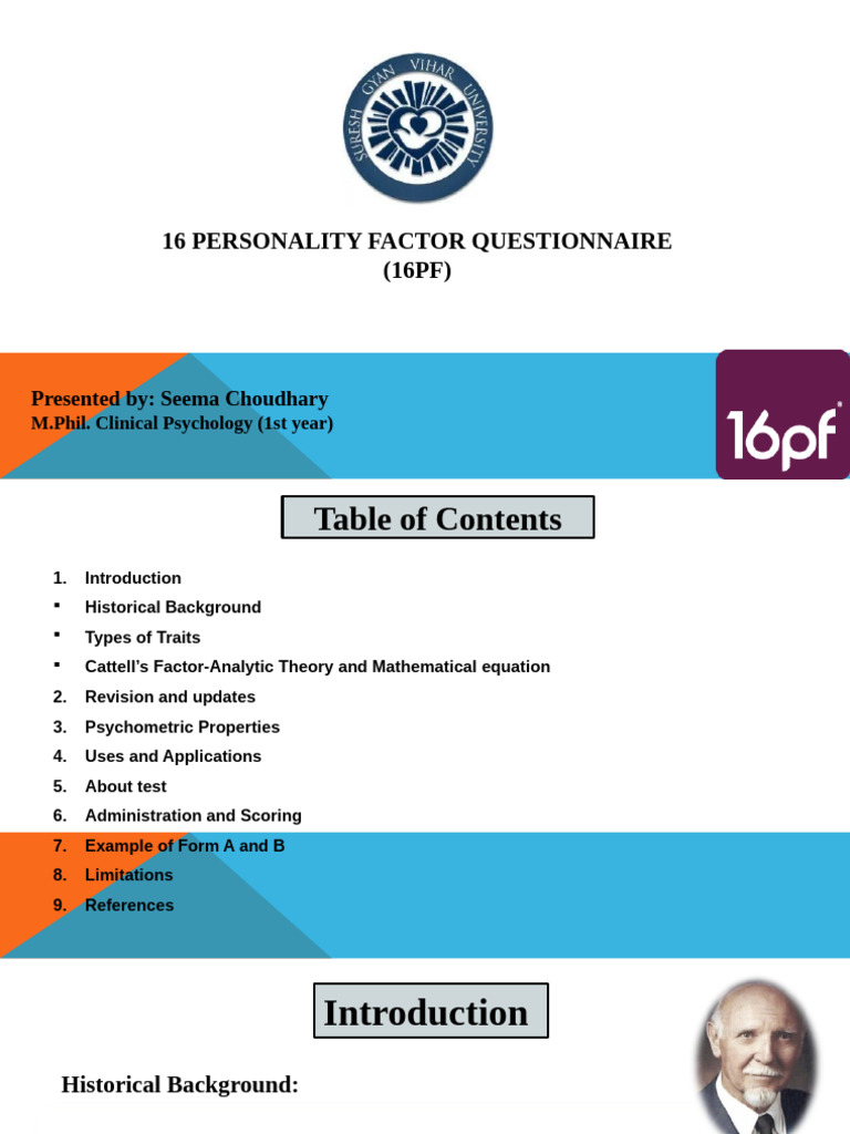 16pf Presentation | PDF | Psychology | Psychological Concepts