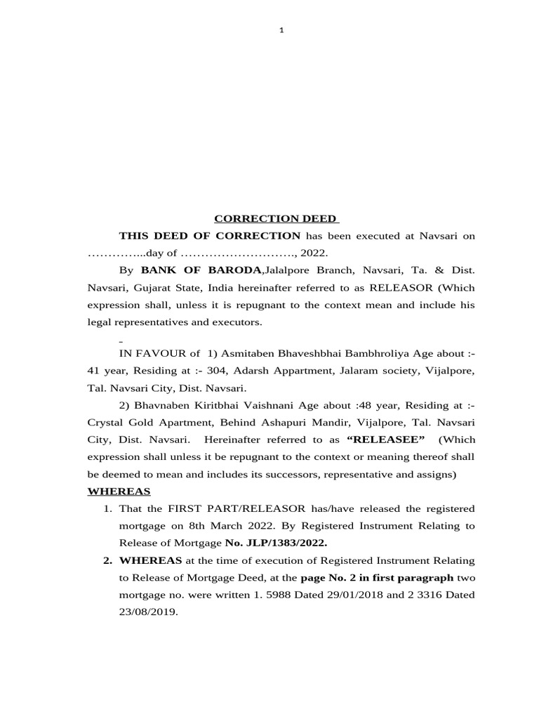 Correction Deed - OF RELEASE | PDF | Law And Economics | Real Property Law