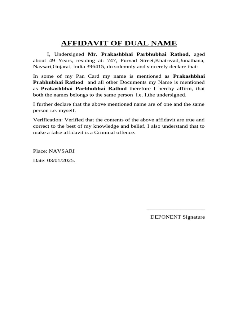 Dual Name Affidavit Notice | PDF