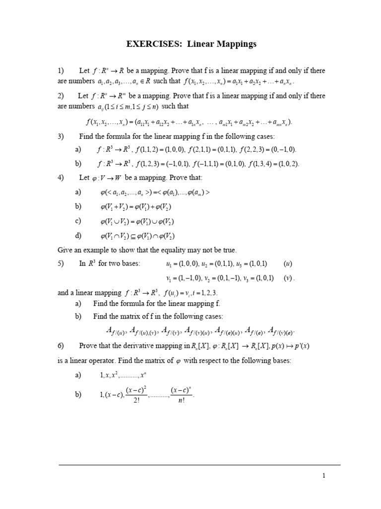 Exercises - Linear Mappings | PDF | Linear Subspace | Eigenvalues And Eigenvectors