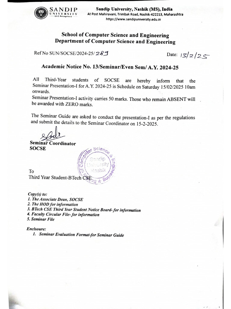 Seminar Presentation 1 Notice | PDF