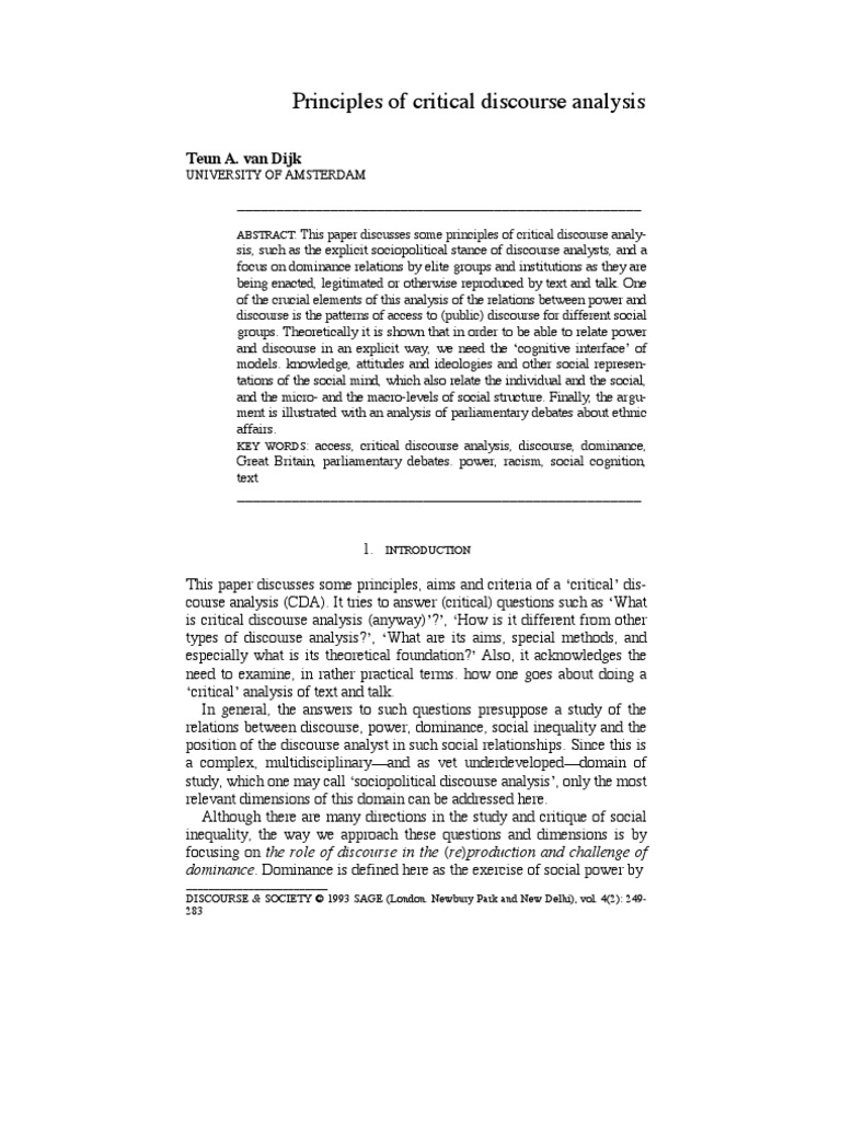 Van Dijk - Principles of Critical Discourse Analysis | PDF | Attitude ...