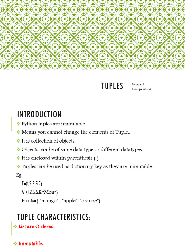 Tuples | PDF | Computer Programming | Object Oriented Programming Tuples | PDF | Computer Programming | Object Oriented Programming