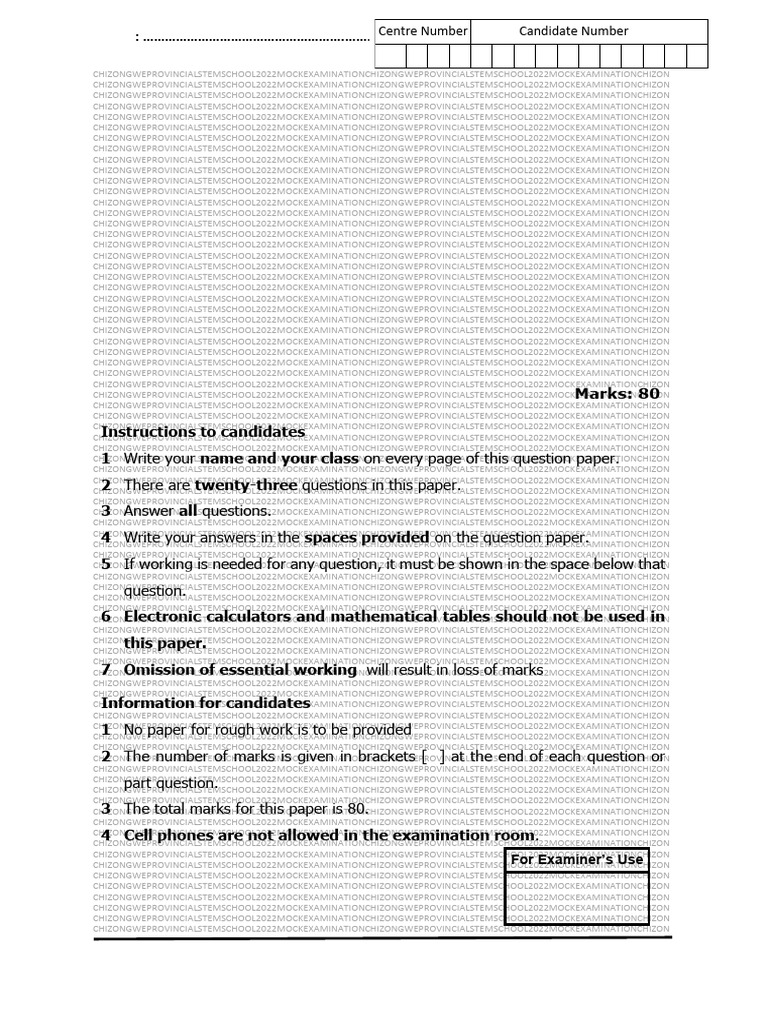 Chizongwe Mock Exam P1 G12-2022-2 | PDF | Matrix (Mathematics) | Mathematics