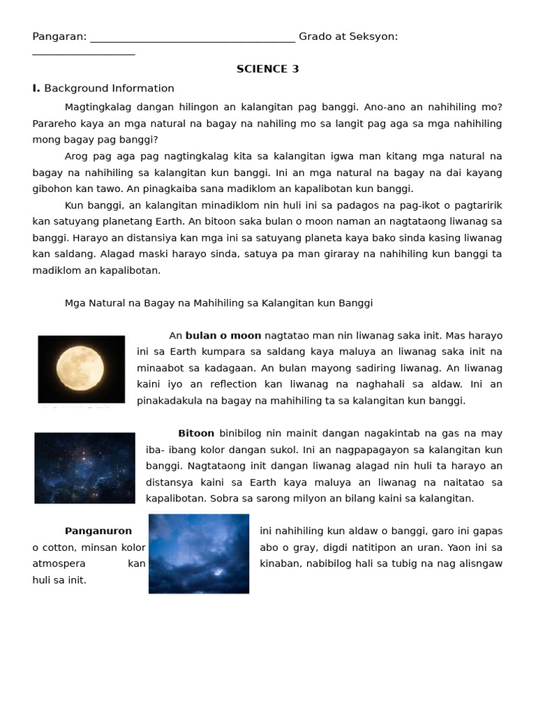 SCIENCE 3 - Mga Natural Na Bagay Na Makikita Sa Kalangitan Tuwing Gabi ...