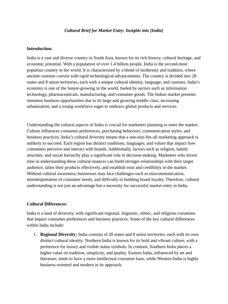 Cultural Brief For Market Entry | PDF | Brand | Marketing