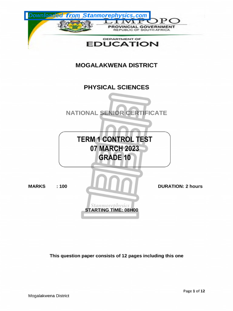 Limpopo Physical Sciences Grade 10 March 2023 QP and Memo | PDF