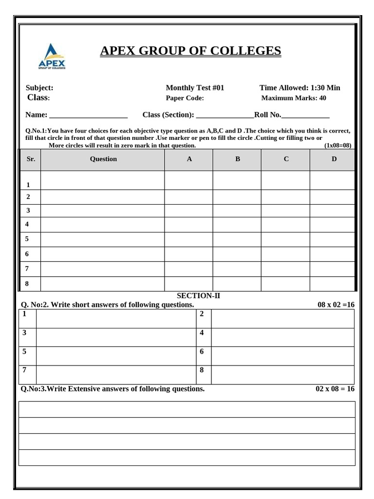 Monthly Test Format and Guidelines | PDF