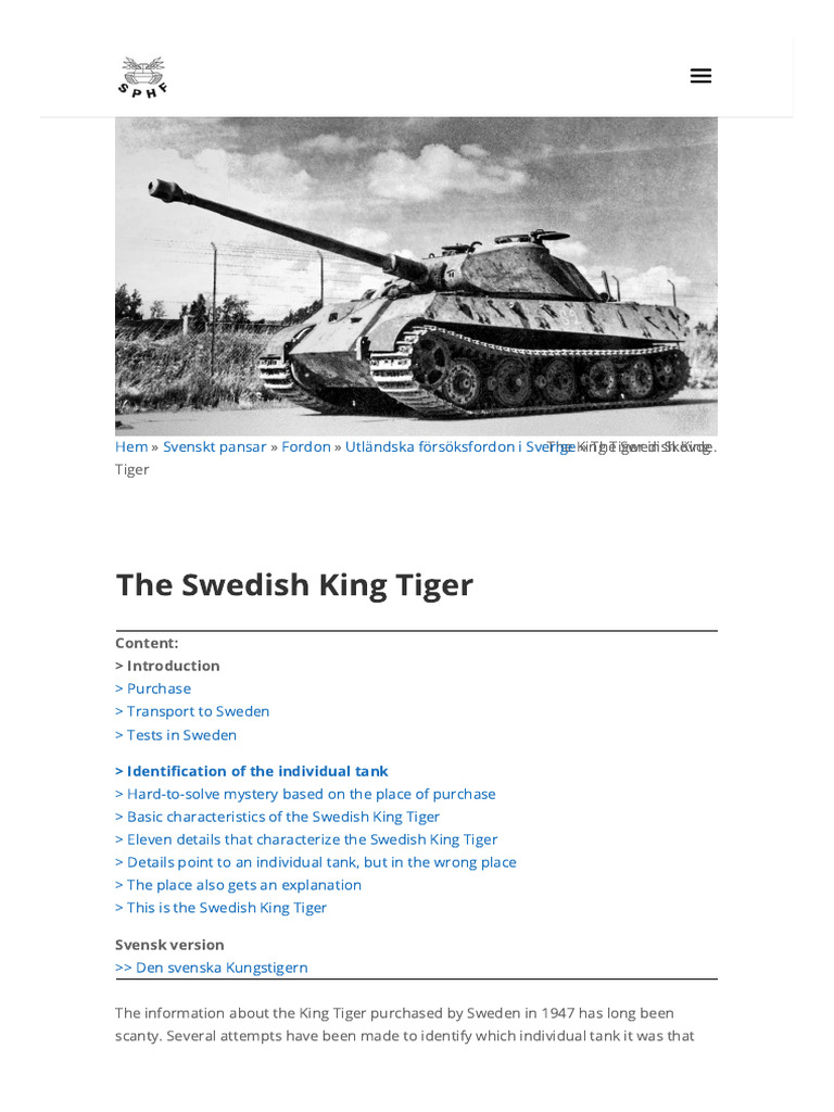 The Swedish King Tiger - SPHF | PDF