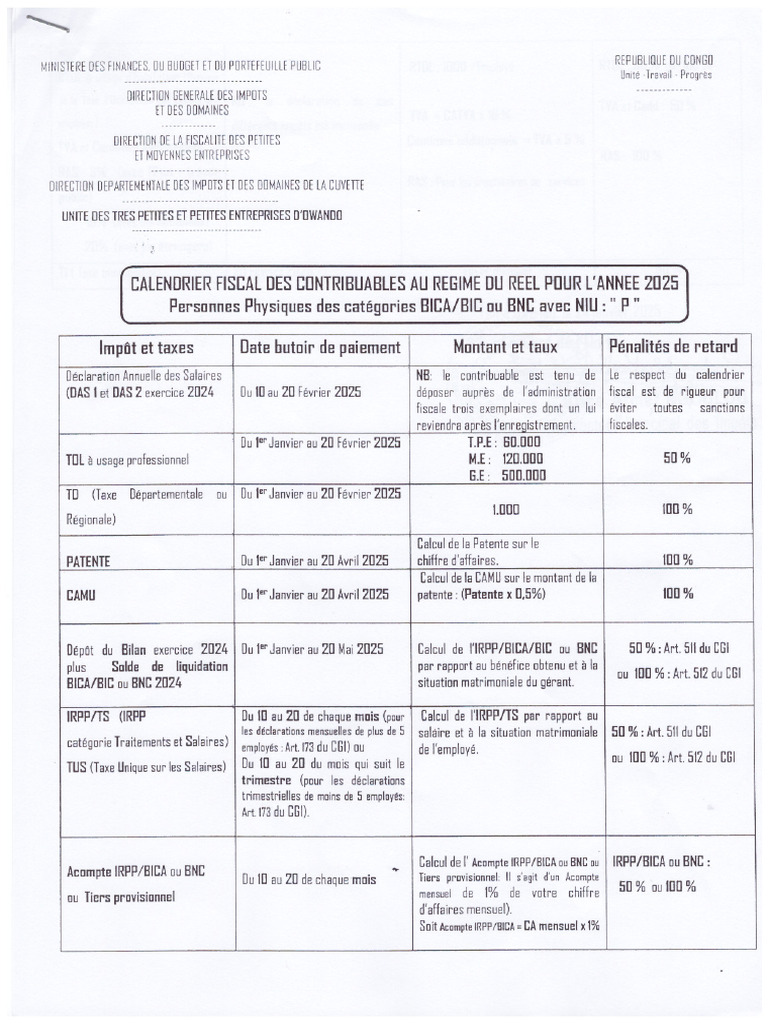 Calendrier Fiscal 1 | PDF