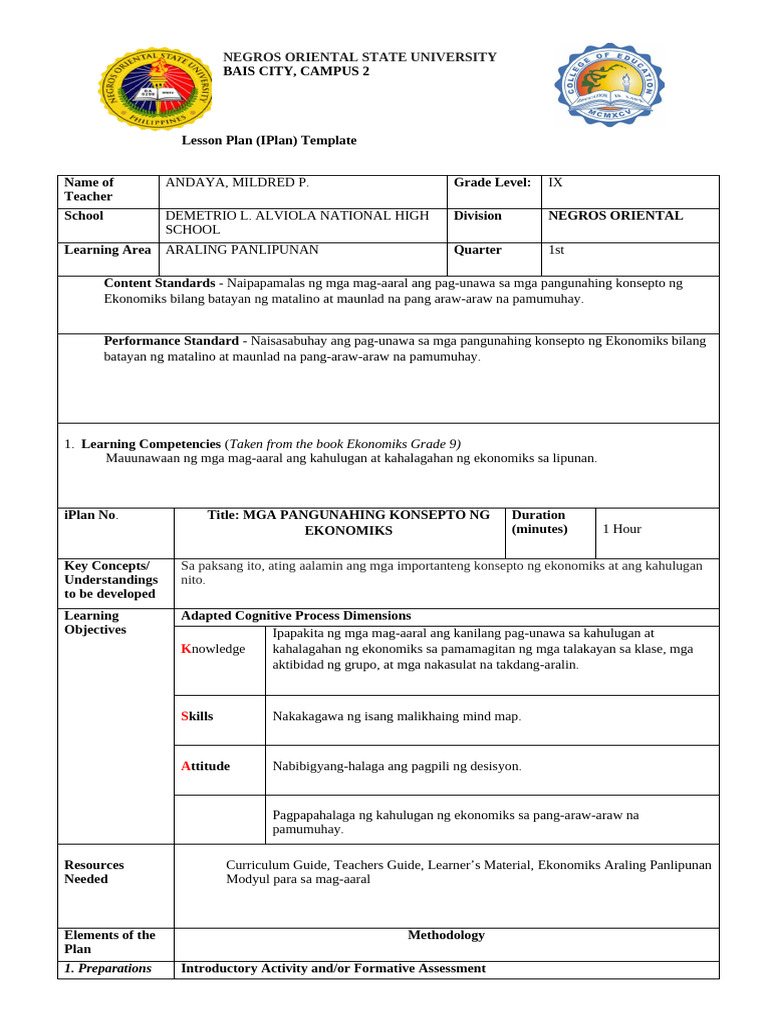 Grade-9- EKONOMIKS IPLAN | PDF