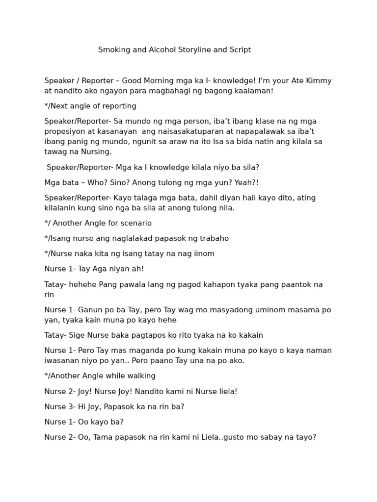 Storyline and Script (Smokinga and Alcohol) | PDF