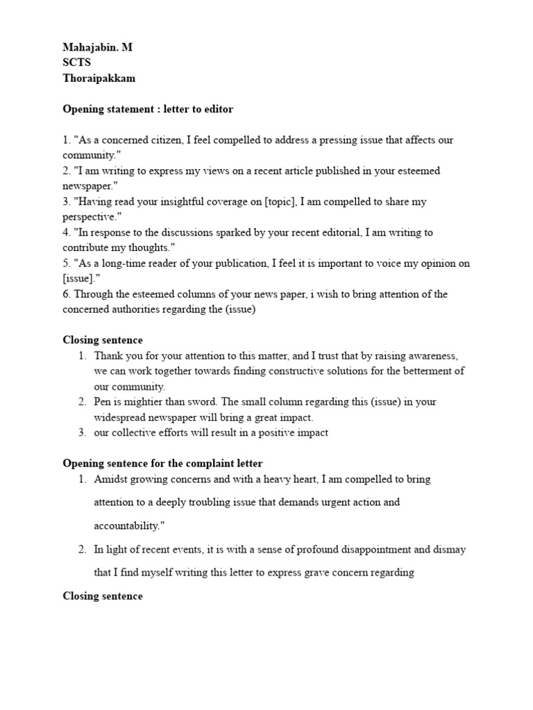 Effective Opening Lines for Letters | PDF | Learning | Human Communication