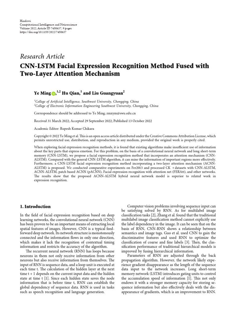 CNN-LSTM Facial Expression Recognition Method Fuse | PDF | Computational Neuroscience | Machine ...