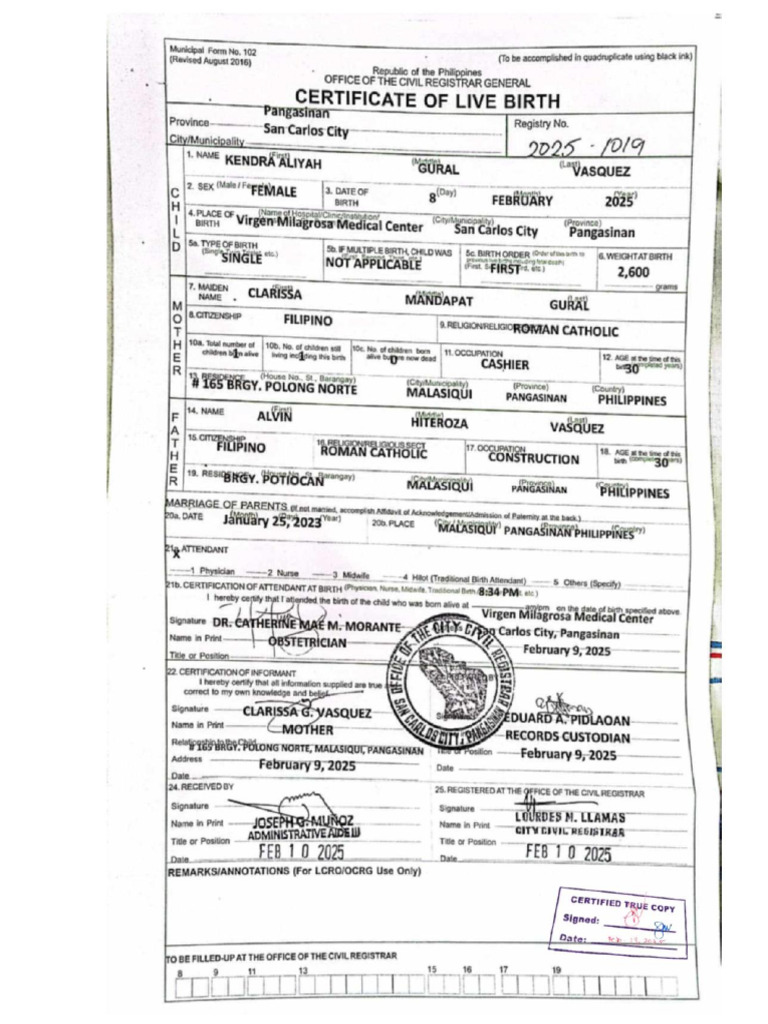 Birth Cert and Original Receipt Final | PDF