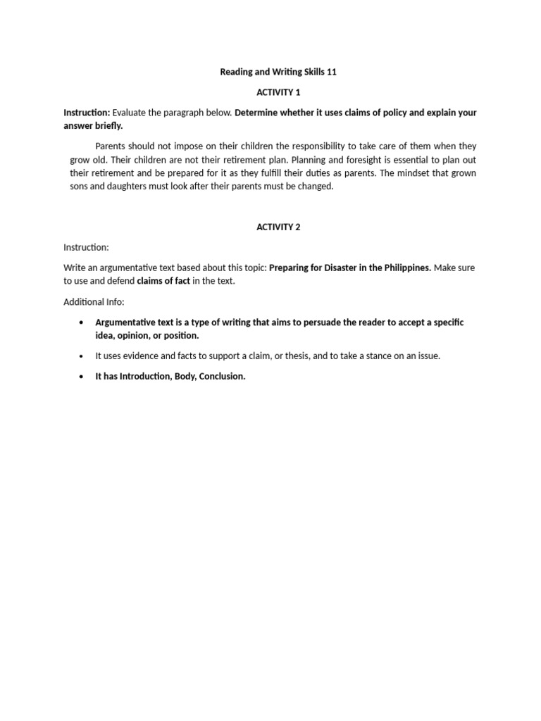 Types of Claims Activities | PDF