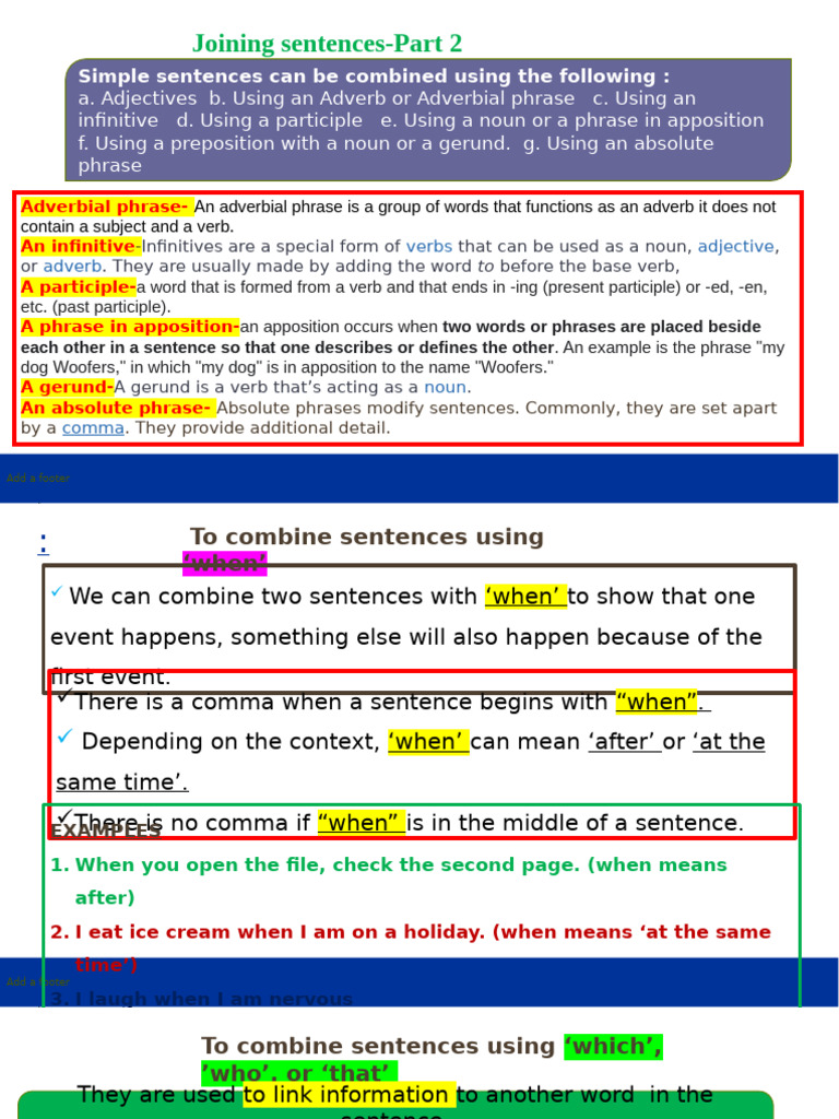 Combining Sentences Techniques | PDF | Adverb | Verb