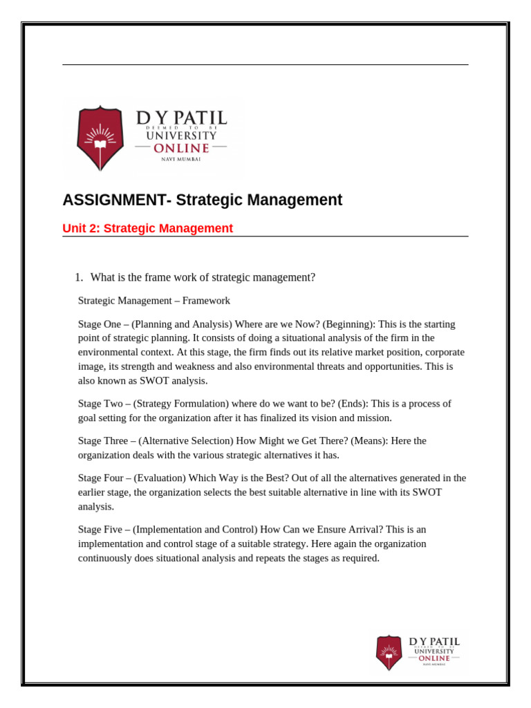 Unit 2 (Assign) Strategic Management Submitted | PDF | Strategic ...